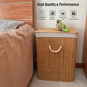 Laundry Hamper Bamboo, Large Clothes Storage Basket with Lid and Removable Liner, Freestanding Dirty Clothes Hamper Bin, Laundry Basket Organizer for Clothes Toys in the Dorm and Family
