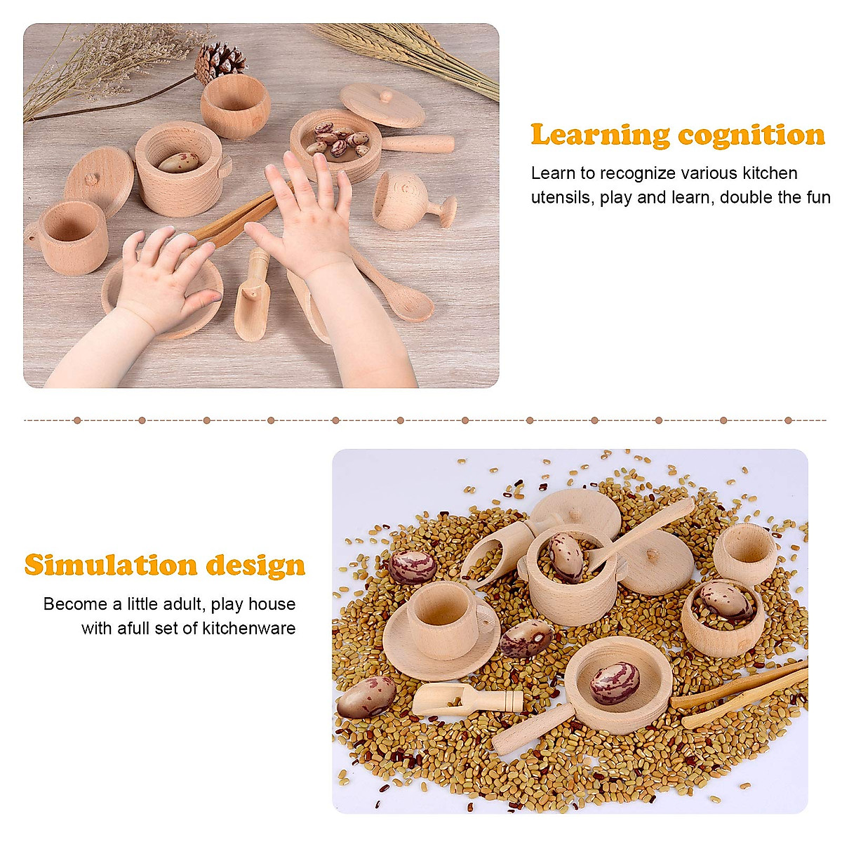 Migargle Sensory Bin Tools, Montessori Toys for Toddlers, Waldorf Toys, Wooden Scoops and Tongs for Transfer Work and Fine Motor Learning