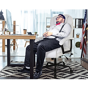 500 LBS Ergonomic Executive Office Chair, High Back Desk Chair with Massage Lumbar Support, Swivel Rocking Chair Computer Desk Chair with Padded Armrest and Adjustable Height, White