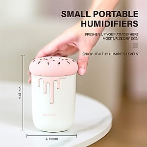 Portable Mini Cool Mist Humidifier - 250ml Small Diffuser with Night Light USB Personal Desktop Vaporizer for Plants Baby Bedroom Travel Office Home Auto Shut Off 2 Mist Modes Super Quiet Pink