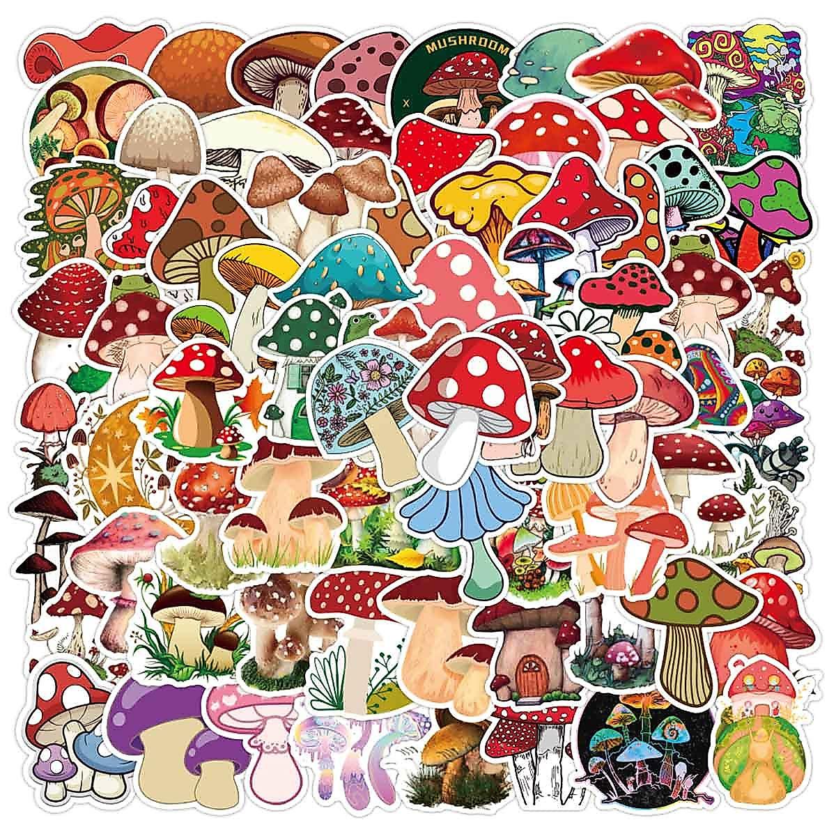100pcs Aesthetic Mushroom Stickers Pack for Water Bottle, Mushroom Decor Gifts for Women Girl, Cute Vinyl Waterproof Decals for Laptop Scrapbooking Journaling Hydroflask Bicycle Car Phone Case Tumbler