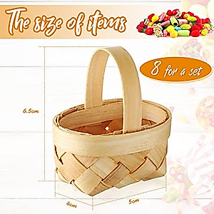 8 Pcs Mini Woven Basket with Handle Miniature Flower Basket Dollhouse Small Picnic Basket Party Favor Wood Weaving Basket Tiny Candy Gift Baskets for Fairy Garden Table Tree Hanging Decoration