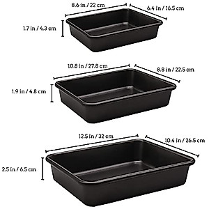 3-Pack Roasting Pan Set, Nonstick Baking Tray Set, Rectangular Bakeware for Oven, Non-Toxic Coating and Durable Quality (Black)
