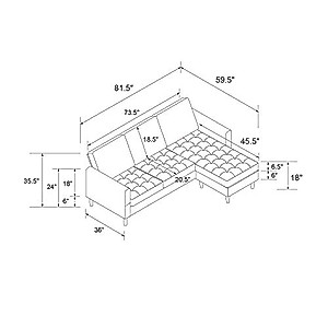 CosmoLiving by Cosmopolitan CosmoLiving Strummer Reversible Sectional Couch, Black Velvet Sofa (DA038-BK)