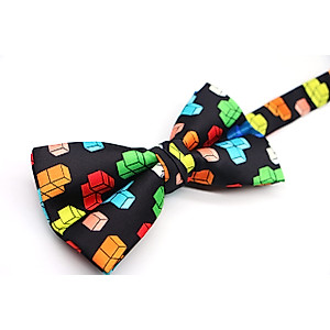 OCIA Holiday Pre-Tied Bowtie St Patricks Day Easter Clover Leaves Festival Fun Pattern Bow tie for Mens Blue Yellow Green Red Orange White Black (Cube)