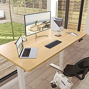 FLEXISPOT Pro 3 Stages Dual Motor Electric Standing Desk 48x30 Inches Whole-Piece Desk Board Height Adjustable Desk Electric Stand Up Desk Sit Stand Desk(White Frame + Natural Desktop)