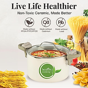 Gotham Steel 5 Quart Stock Pot Multipurpose Pasta Pot with Strainer Lid & Twist and Lock Handles, Nonstick Cooking Pot + Pasta Strainer Pot with Lid, Spaghetti Pot, Oven/Dishwasher Safe - CREAM