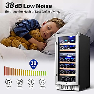 Yeego 18 Inch Wine Cooler, 20 Bottle Dual Zone Wine Refrigerator with Stainless Steel Tempered Glass Door,Memory Function, Fit Champagne Bottles, Wine Fridge Freestanding and Built-in