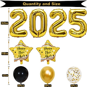 2025 Happy New Years Decorations Set New Years Eve Party Supplies 2025, Happy New Year Banner, Gold Numbers 2025 New Year Balloons, New Year Photo Props and Happy New Year Glasses