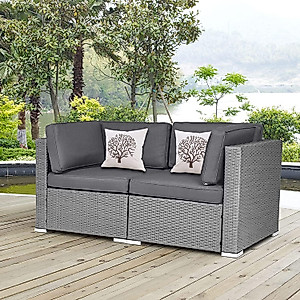 SUNCROWN 2-Piece Outdoor Patio Furniture Corner Sofa Set All-Weather Wicker Sectional Loveseats with Washable Cushions, Grey