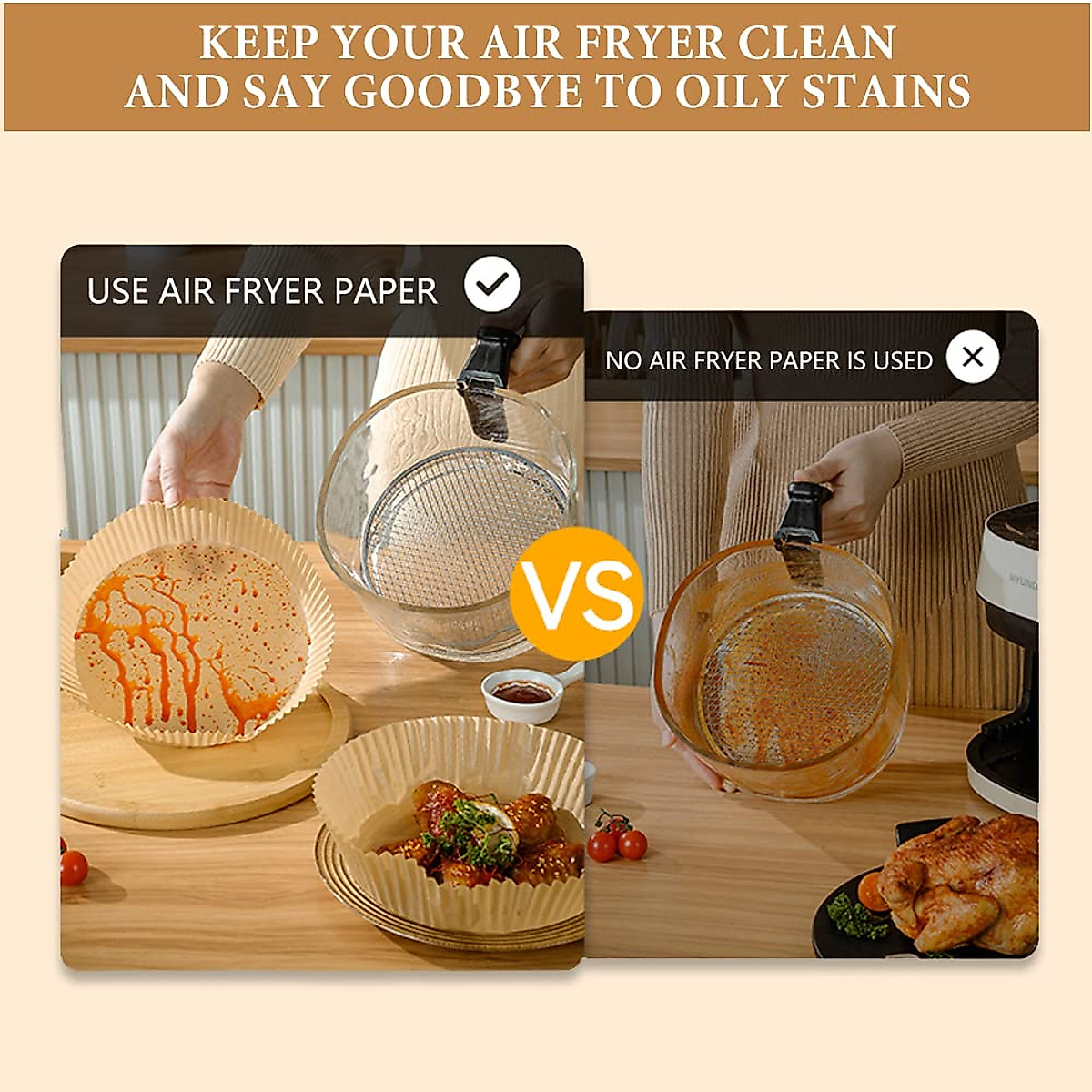 150PCS Air Fryer Disposable Paper Liner, Nantala Round Air Fryer Paper Liners, Parchment Paper Non-Stick, Water-proof, Food Grade Paper Liner for Baking Roasting Microwave (6.3 Inch)