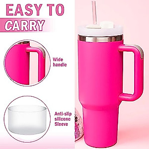 ONEUSTAR 40 oz Tumbler with Handle and Straw Stainless Steel Iced Coffee Cup Insulated Travel Mug Water Bottle for Iced Coffee Cup, Rose