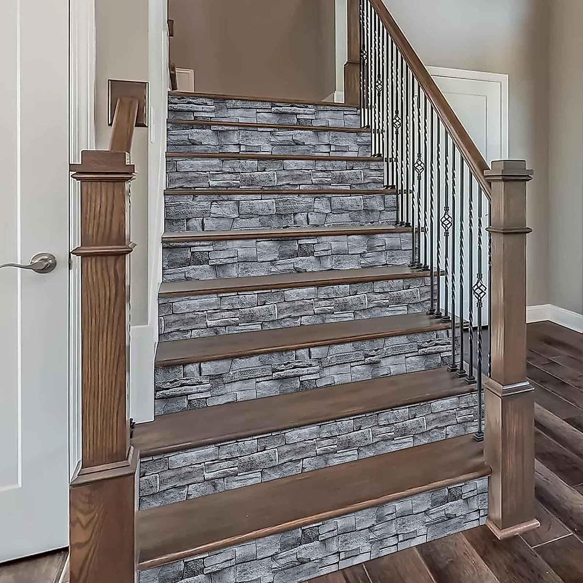 practicalWs 17.71" x 393.7" Grey Brick Stone Peel and Stick Wallpaper 3D Removable Decoration Wall Paper Self-Adhesive Contact Paper Stick on Wall Panels Backsplash Bedroom Wall