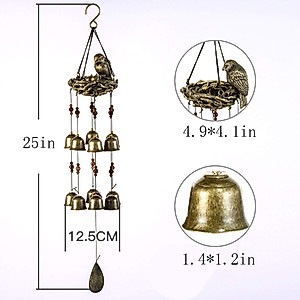 Gardenvy Bird Nest Wind Chime, Bird Bells Chimes with 12 Wind Bells for Glory Mother’s Love Gift, Garden Backyard Church Hanging Decor, Bronze