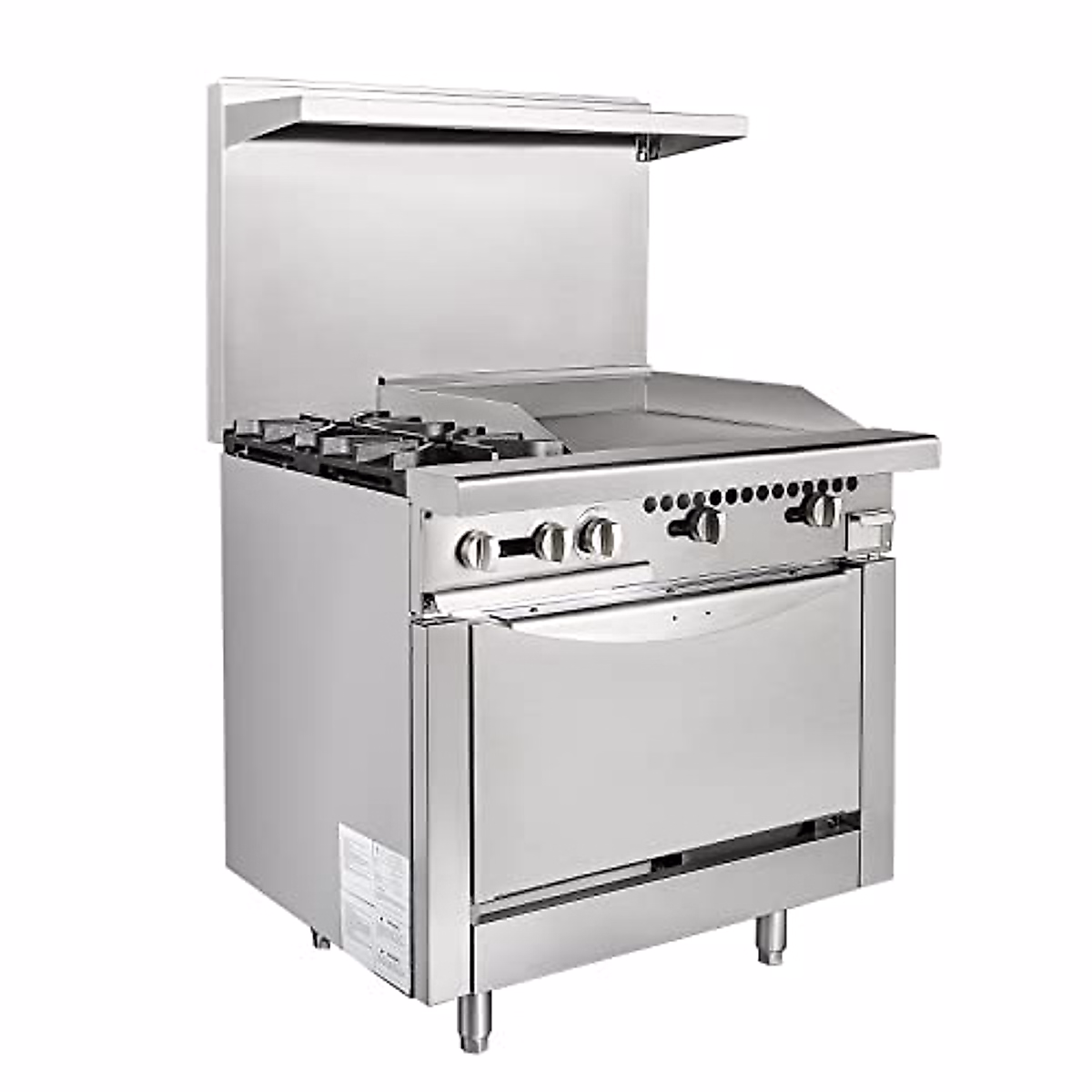 HOCCOT 36” Gas Range Stove with 2 Burners and 24” Griddle Cooktop, Freestanding Commercial Natural Gas Restaurant Range Stainless Steel w/Standard Oven & Cast Iron Grate, 135,000 BTU Total