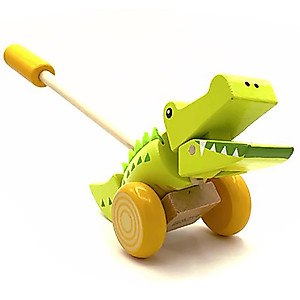 Orange Tree Toys: Push Along: Crocodile - Wooden Toy, Colorful Wheeled Character w/Handle, Encourage First Steps, FSC Certified, Toddler Kids Age 1+