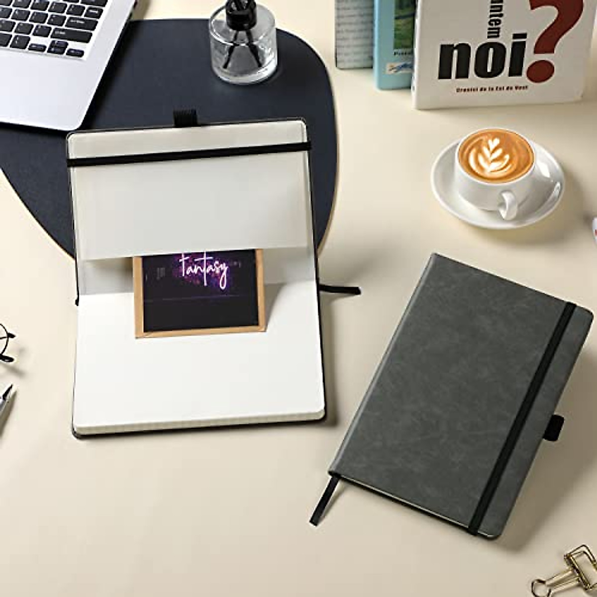 Ruled Notebook/Journal – Premium Thick Paper Faux Leather Classic Writing Notebook with Pocket + Page Dividers Gifts, Banded, Large, 144 Pages, Hardcover, Lined (5.8 x 8.4) - Gray