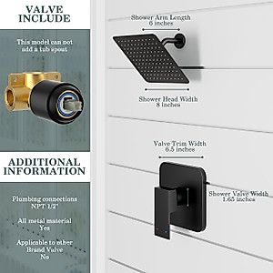 Holispa Shower Faucet Set, Black Shower Faucet with 8-Inch Shower Head, All Metal Shower Head and Handle Set, Shower Trim Kit Included Shower Valve, Matte Black