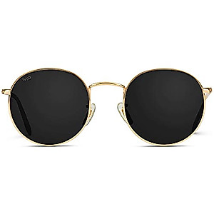 WearMe Pro - Reflective Lens Round Trendy Sunglasses (Gold Frame/Black Lens, 51)