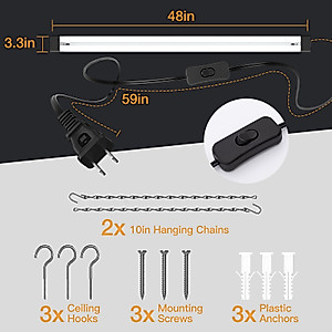 BBOUNDER 1 Pack Linkable LED Shop Light with Reflector, 4400 LM, 6500K Cool Daylight, 4 FT, 48 Inch Integrated Fixture for Garage, 40W Equivalent 250W, Surface & Suspension Mount, Black