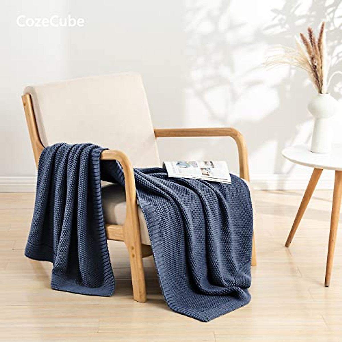 CozeCube Blue Throw Blanket for Couch, Soft Cozy Cable Knit Throw Blanket for Bed Sofa Living Room, Lightweight Warm Decorative Farmhouse Christmas Throw Blanket, 50"x60", Dusty Blue