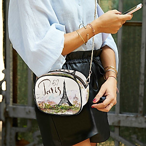 ALAZA Watercolor Paris Eiffel Tower PU Leather Small Women Crossbody Shoulder Bag Purse Wallet with Adjustable Chain Strap