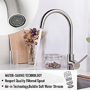 Trywell Single Hole Kitchen Faucet Prep Bar Sink Tap One Handle Lever Brushed Solid Stainless Steel 360 Rotating Gooseneck Cold Hot Mixer Water