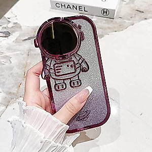 QoKcoahn Astronaut Hidden Stand Phone Case for iPhone 14 Pro Max,Cute Astronaut Lens Camera Protector Kickstand Luxury Glitter Bling 6D Electroplated Clear Soft TPU Protector for Men Women Purple