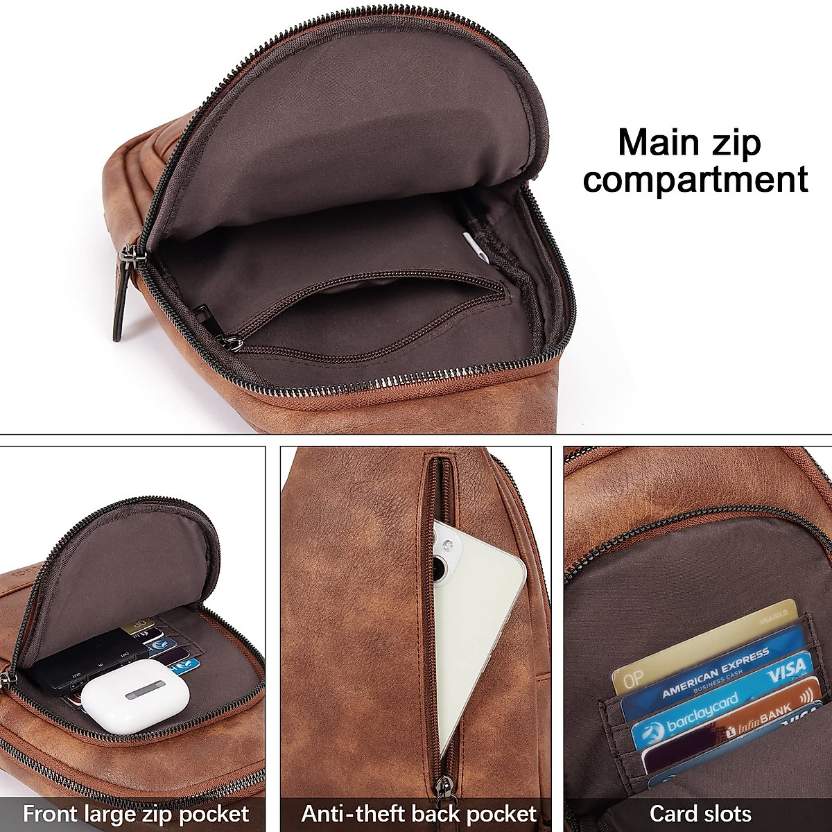 CLUCI Sling Bag for Women, Cross Body Bag for Women, Sling Bag, Crossbody Bag for Women, Large Leather Sling Backpack Casual Daypack Hiking Cycling Brown