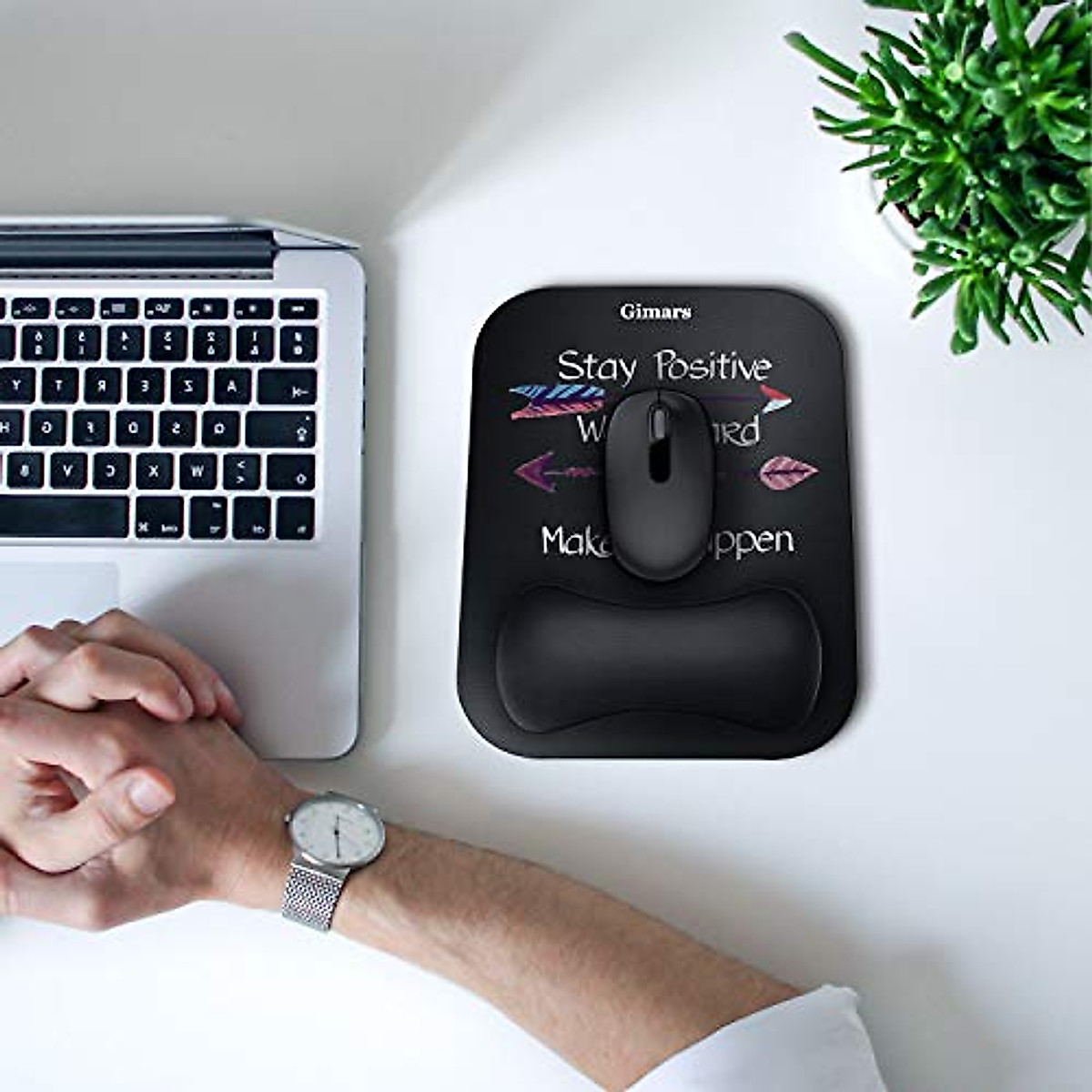 Gimars Large Gel Memory Foam Ergonomic Mouse Pad Wrist Rest Support - Positive Life Theme Mousepad for Laptop, Computer, Gaming, Office - Comfortable for Easy Typing and Pain Relief