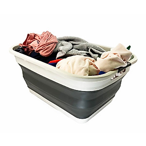 SAMMART 41L (10.8 gallons) Collapsible Plastic Laundry Washing Tub/Basket-Foldable Pop Up Storage Container/Organizer-Portable Laundry Hamper-Space Saving (1, Grey/Washed Black)
