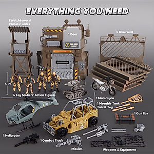 JOYIN Military Base Toys Set Including Military Base, Military Vehicles, Army Men Action Figures and Weapon Gear Accessories Military Combat Toys