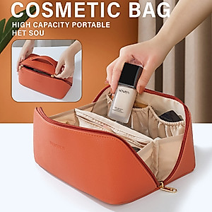 nqauen Makeup Bag Large capacity travel cosmetic bag Travel Toiletry Bag Organizer with Handle and Divider Cosmetic Bags (Orange, Medium)