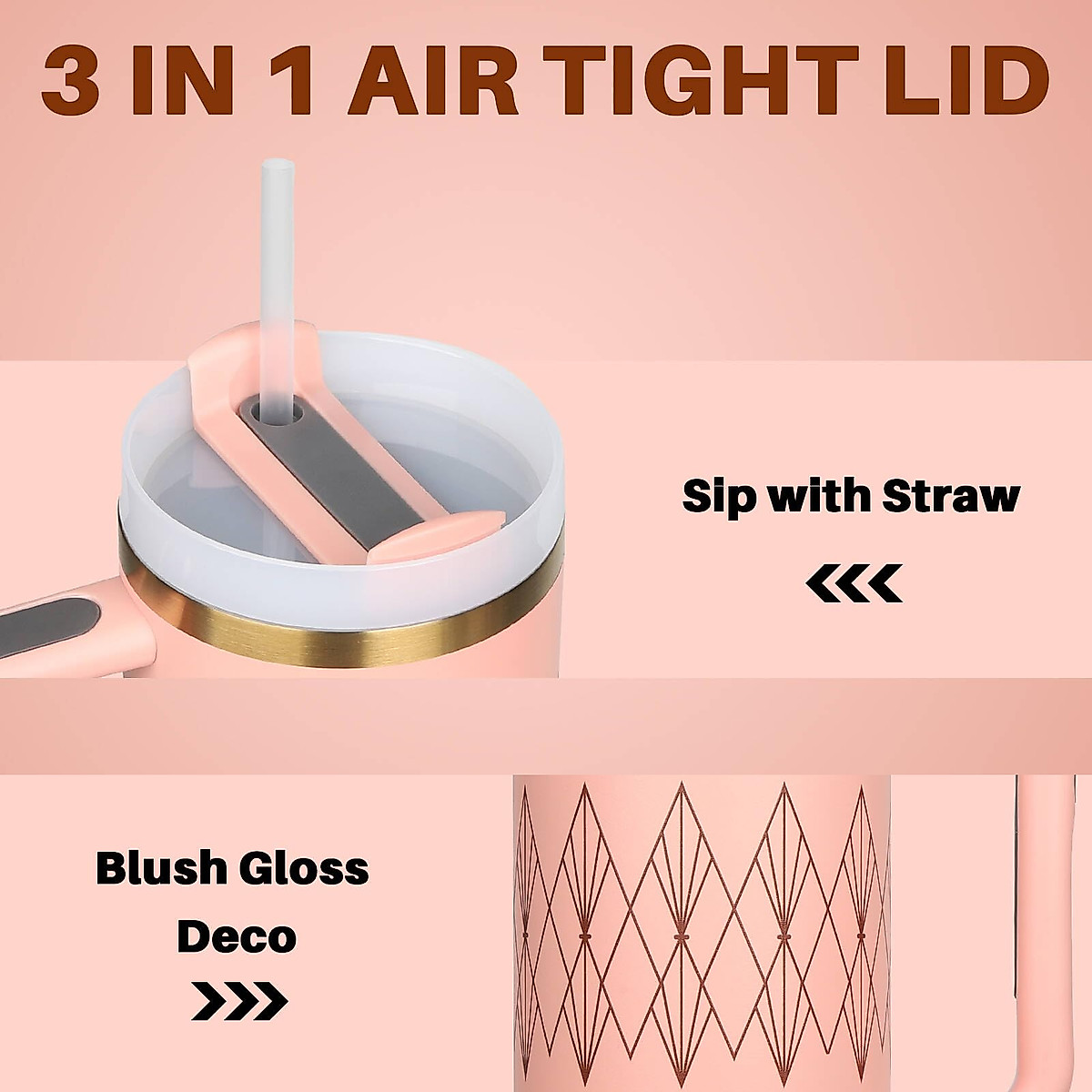 QXV 40 oz Tumbler with Handle and Straw Lid Insulated Reusable Stainless Steel Water Bottle Travel Mug Iced Coffee Cup Travel Mug for Hot and Cold Beverages, BPA-Free, 100% Leakproof Bottle