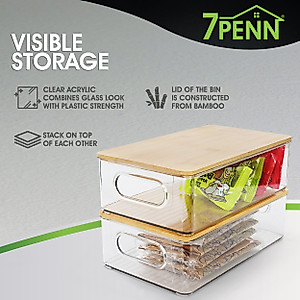 7Penn Stackable Storage Bins with Lids - 2 Pack Bamboo Lid Storage Containers for Home Organizing - Clear Acrylic Stacking Container for Pantry, Bathroom, Kitchen, Fridge, or Closet Organization