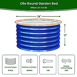 OLLE Metal Raised Garden Bed, 17" Tall Twin Round Raised Garden Bed, Garden Boxes Outdoor Raised Bed Kit, Galvanized Planter Boxes Garden Planters for Outdoor Plants, Cobalt Blue 24" X 17"