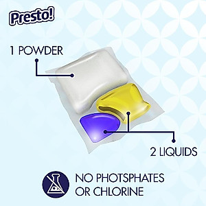 Amazon Brand - Presto! Triple Action Dishwasher Pacs, Lemon Scent, 70 Count