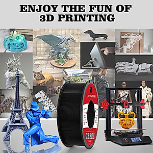 PLA 3D Printer Filament, PLA Filament 1.75mm for 3D Printing, Dimensional Accuracy +/- 0.02mm, Black 1kg Spool (2.2lbs)