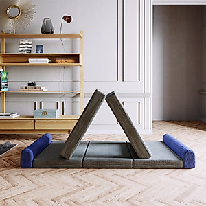 hoopyosms 11-Piece Modular Kids Play Couch Convertible Foam Sofa for Toddlers Indoor Playroom & Bedroom Fun Building Block Sofa (Grey and Blue)