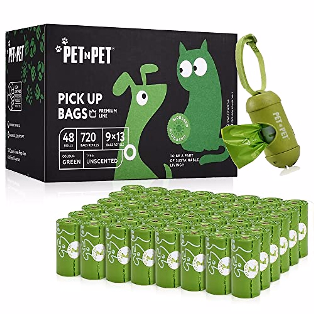 Pet N Pet Doggie Poop Bags, Thick Dog Poop Bag Rolls, Unscented Dog Bags for Poop, 720 Counts Dog Waste Bag, Doggie Poop Bags, Doggie Bags, 38% Plant Based & 62% PE Poop Bags For Dogs