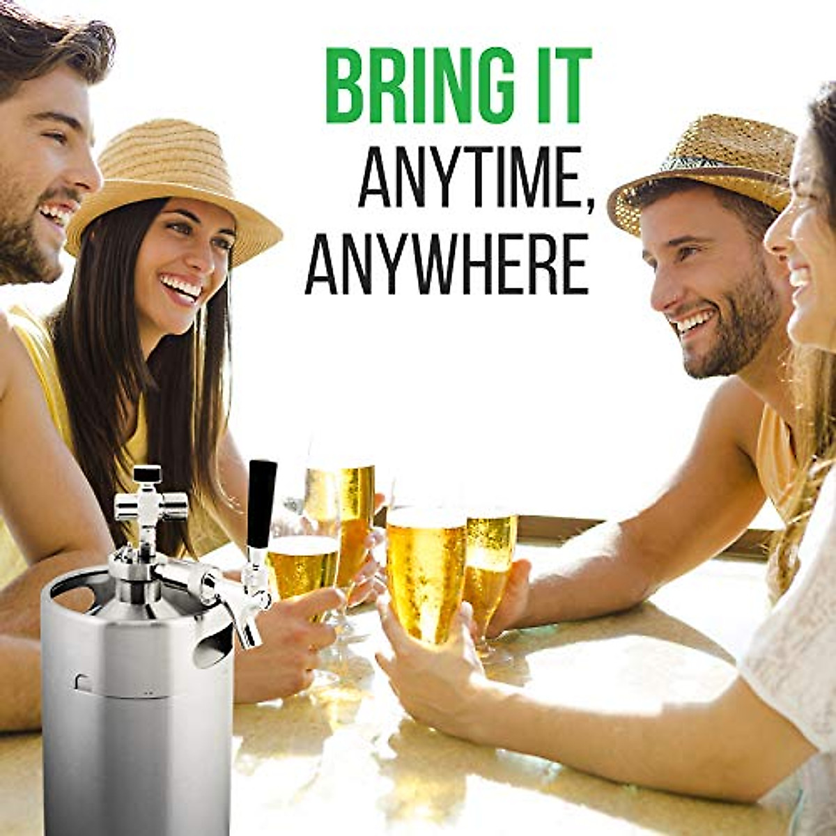 NutriChef Pressurized Growler Tap System, 128oz Double-Walled Stainless Steel Mini Keg Dispenser Portable Kegerator Kit, Co2 Pressure Regulator Keeps Carbonation for Craft Beer, Draft and Homebrew
