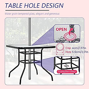 FDW Outdoor Table Patio Table Dining Table with Tempered Glass Umbrella Hole for Lawn Balcony, Yard (Square)