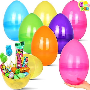 JOYIN 10" Jumbo Easter Eggs, 6PCS Clear Plastic Giant Eggs Empty Fillable for Easter Filling Treats Party Favor Hunt Classroom Prize Supplies Decoration