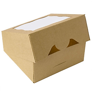 ONE MORE [15pcs] 7"x7"x2.5"Brown Bakery Boxes with PVC Window for Pie and Cookies Boxes Small Natural Kraft Paper Box 7x7x2.5inch,Pack of 15 (Brown, 15)