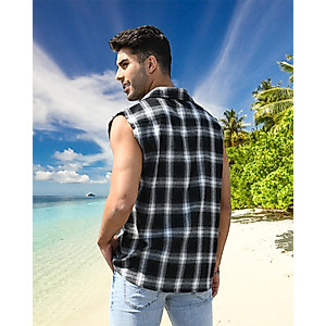 DEVIL KING Men's Sleeveless Flannel Plaid Shirts Lightweight Casual Button Down Vest Shirts