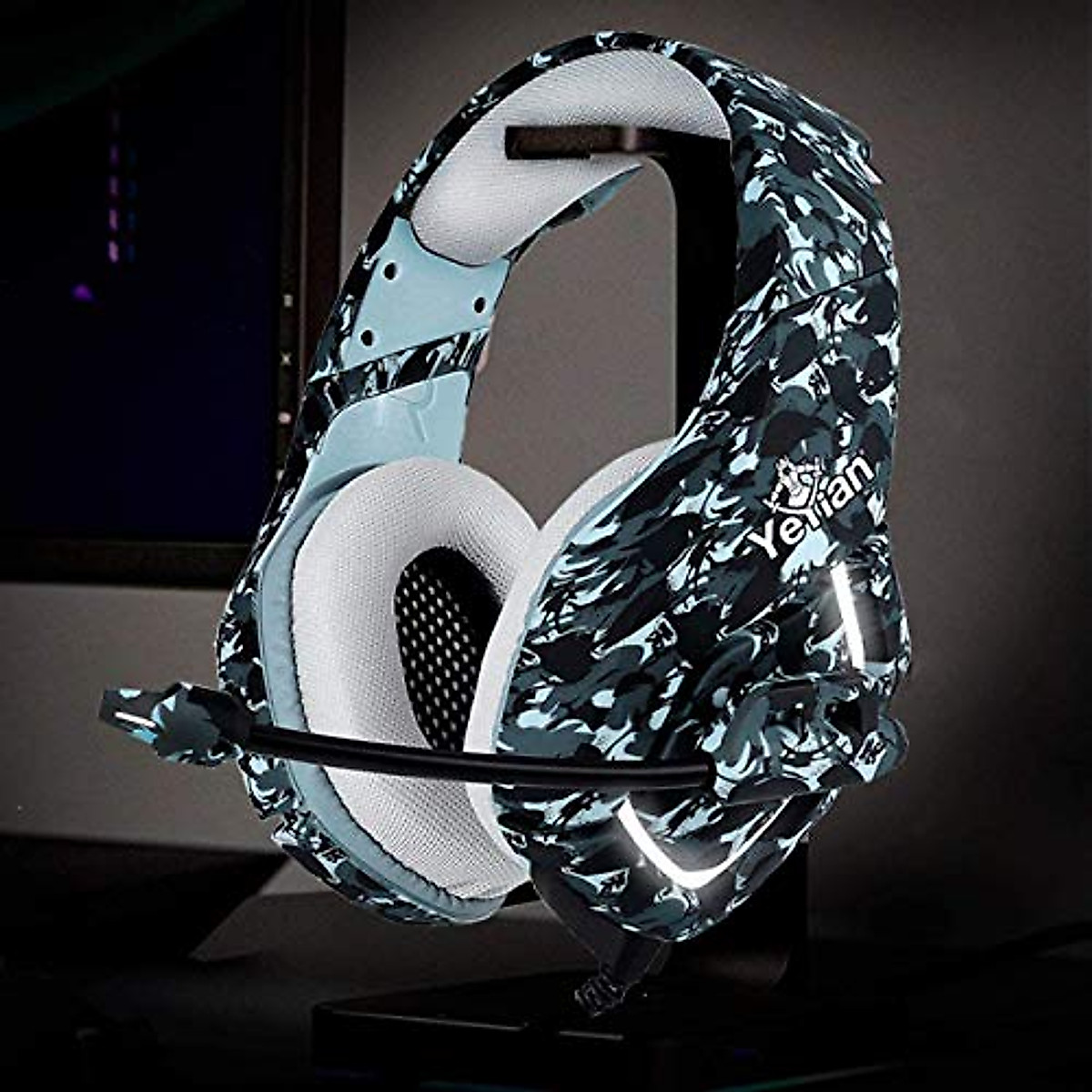 YEYIAN Force Stereo Gaming Headset Mic, Noise Cancelling Over Ear Microphone Headphones, Bass Surround, Soft Earmuffs, Compatible with PS4 Xbox One PS5 Nintendo Controller PC Laptop Games, Winter Camo
