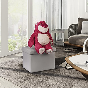 Folding Cube Storage Ottoman with Padded Seat , Foot Rest & Stepping Stool - PU Leather Grey Ottoman with Storage for Living Room & Bedroom