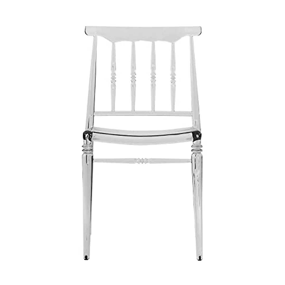 LeisureMod Spindle Mid-Century Modern Plastic Dining Chair with Clear Acrylic Seat and Legs, Stackable Accent Side Chair for Kitchen and Dining Room, Single