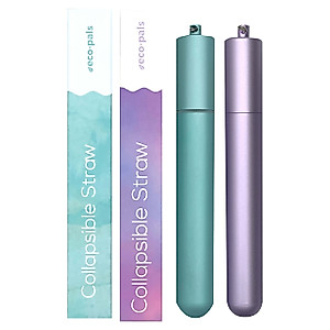 2PACK Eco-Pals | Straws Drinking Reusable Folding Straw | Stainless Steel Straw | Dishwasher Safe (Unicorn + Seafoam)