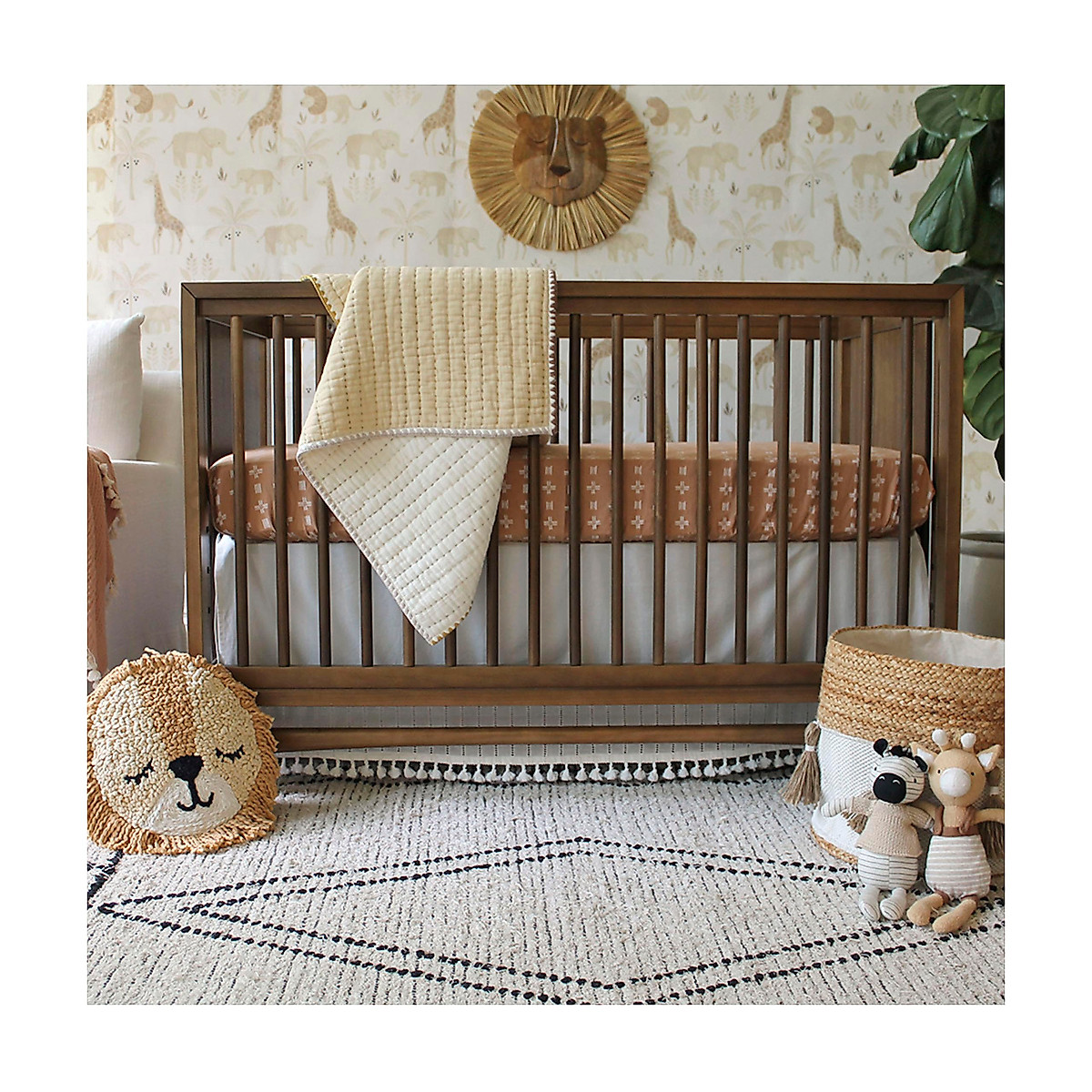 Crane Baby Blanket, Soft Cotton Quilted Nursery and Toddler Blanket for Boys and Girls, Light Yellow, 36” x 36”